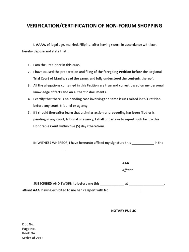 Non-Forum Shopping Certification Document | PDF