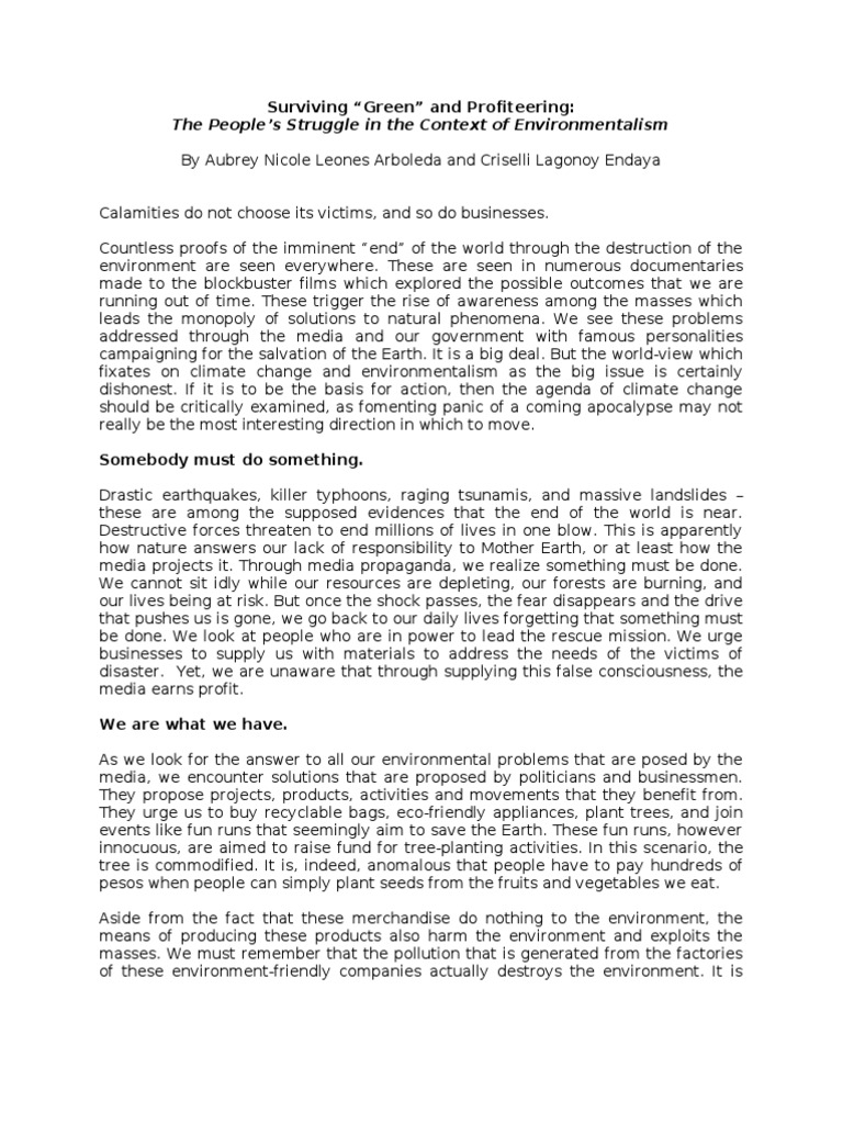 Environmentalism vs. Capitalism: A Critique | PDF | Environmentalism ...