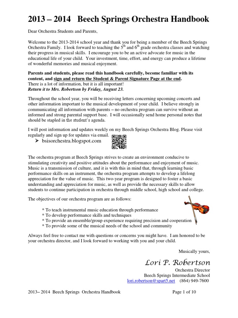 2013-14 BSIS Orchestra Handbook | PDF | Violin | Cello