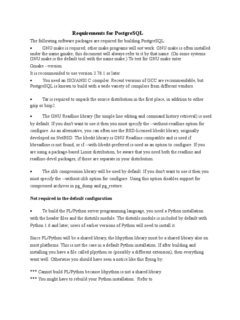 Requirements For PostgreSQL | PDF | Postgre Sql | Unix