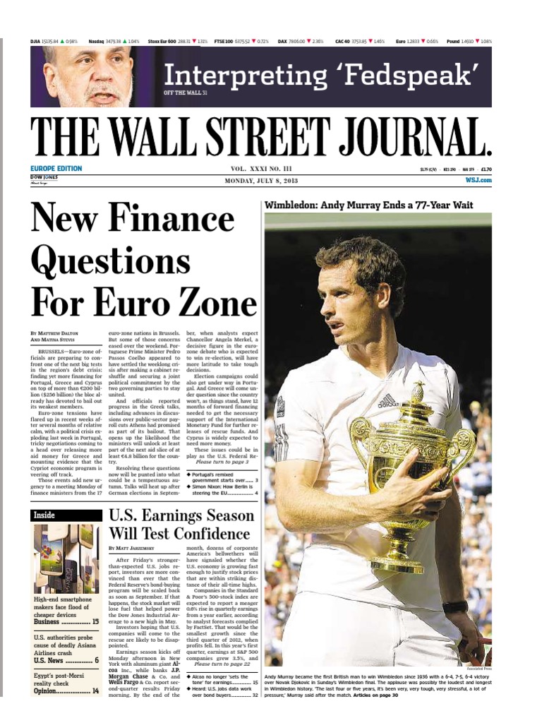 The Wall Street Journal | PDF | Euro | Bailout