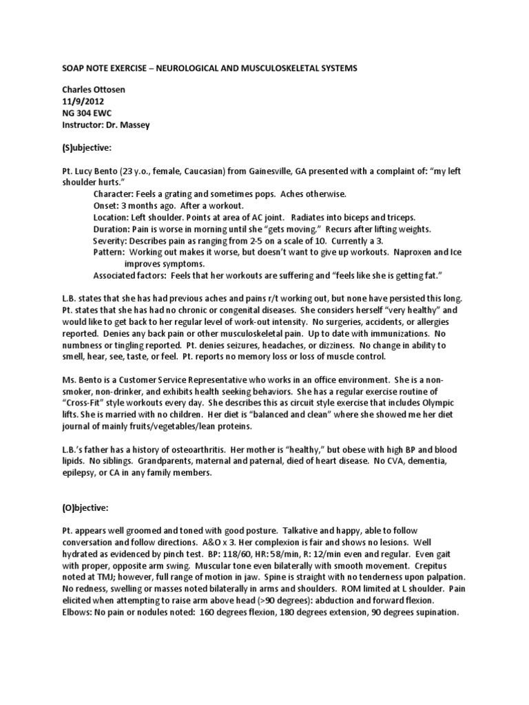 Soap Note - Musculoskeletal and Nervous Systems | PDF | Anatomical ...