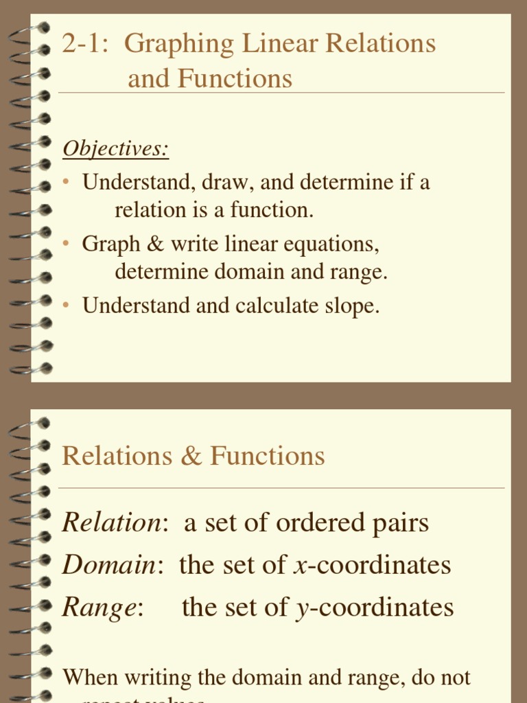 2-1: Graphing Linear Relations and Functions: Objectives | PDF | Domain Of A Function | Function ...