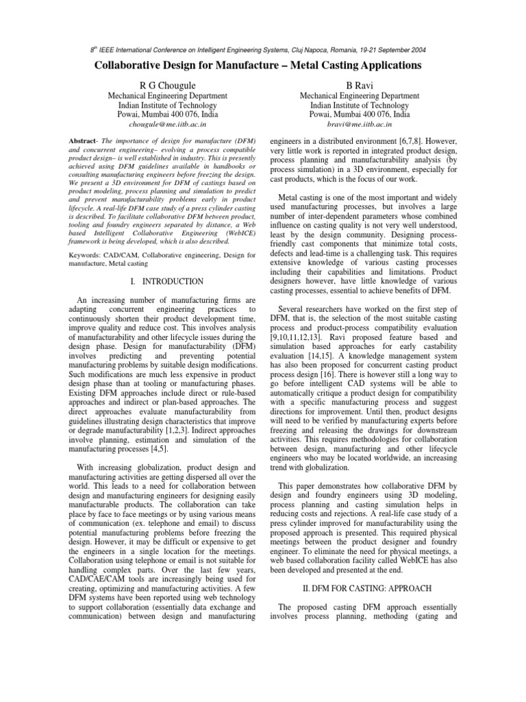 Collaborative Design For Manufacture - Metal Casting Applications | PDF | Casting (Metalworking ...