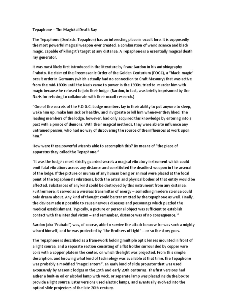 Tepaphone - The Magickal Death Ray | PDF | Light | Nature