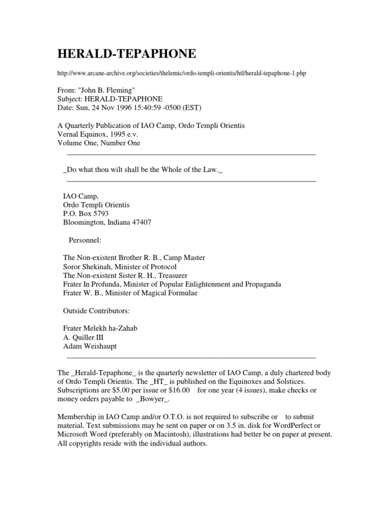 Notes On The History of Liber 365 - HERALD-TEPAPHONE - IAO Camp - 1995 ...