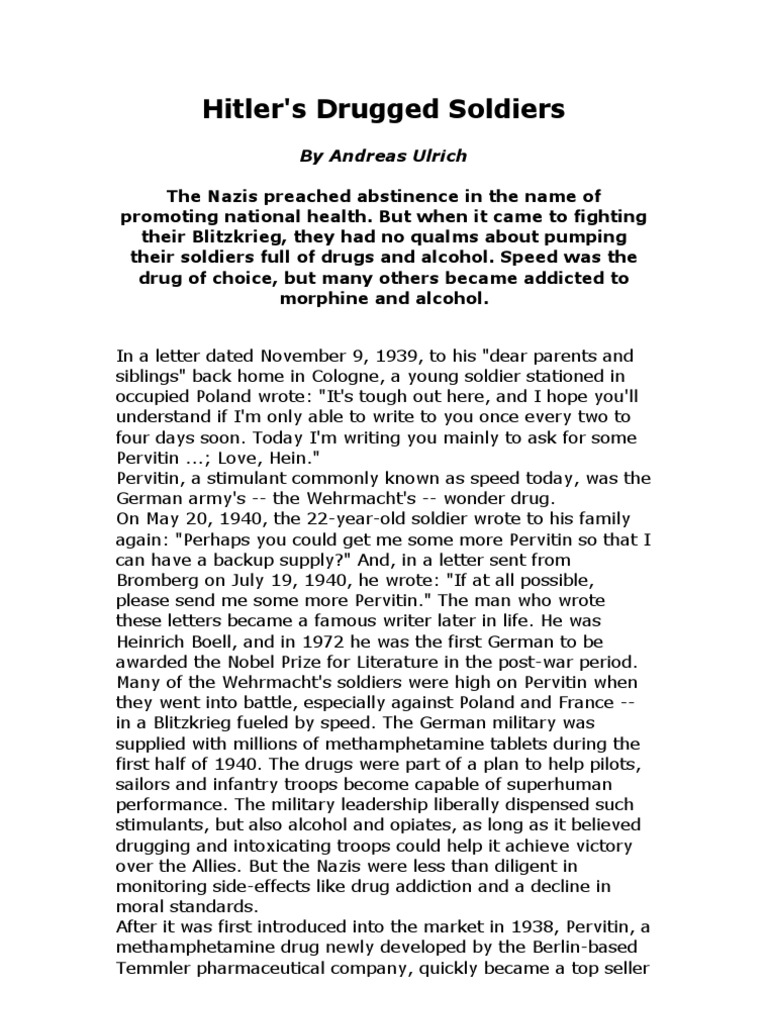 Pervitin: Hitler's Stimulant for Soldiers | PDF | Methamphetamine ...