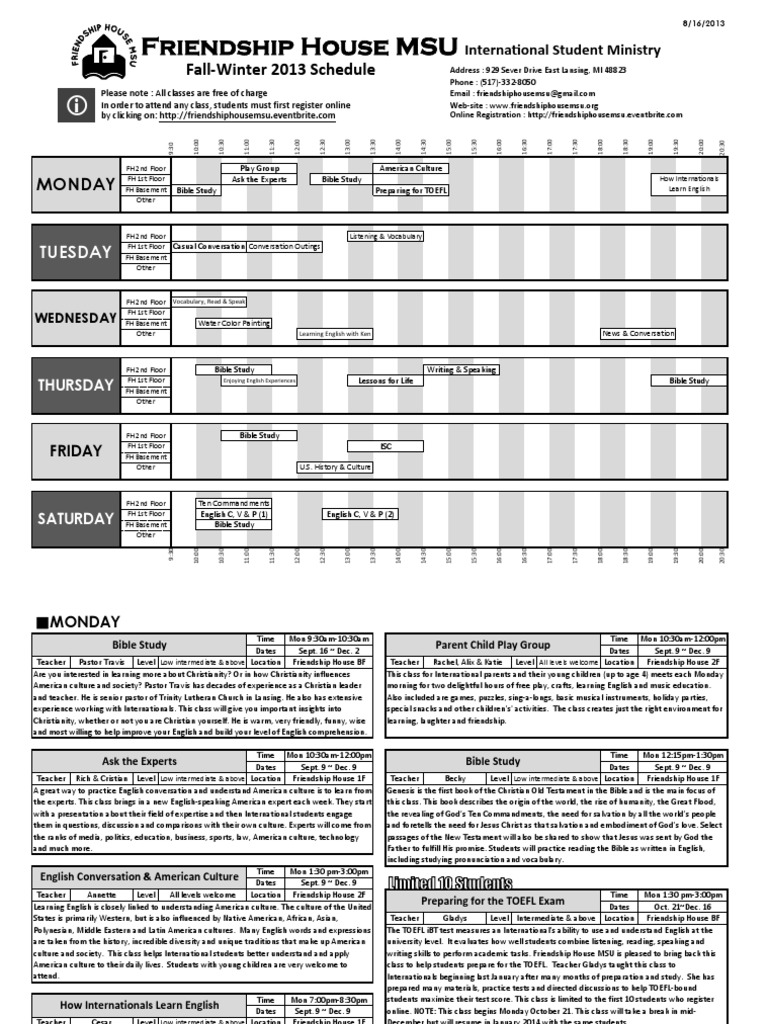 2013 Fall-Winter Schedule | PDF | Jesus | Ascension Of Jesus