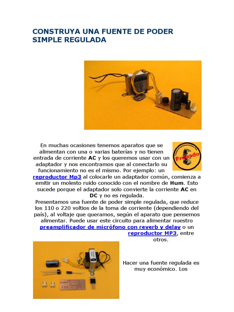 Fuente de Poder Regulada Simple | PDF | Corriente eléctrica | Condensador