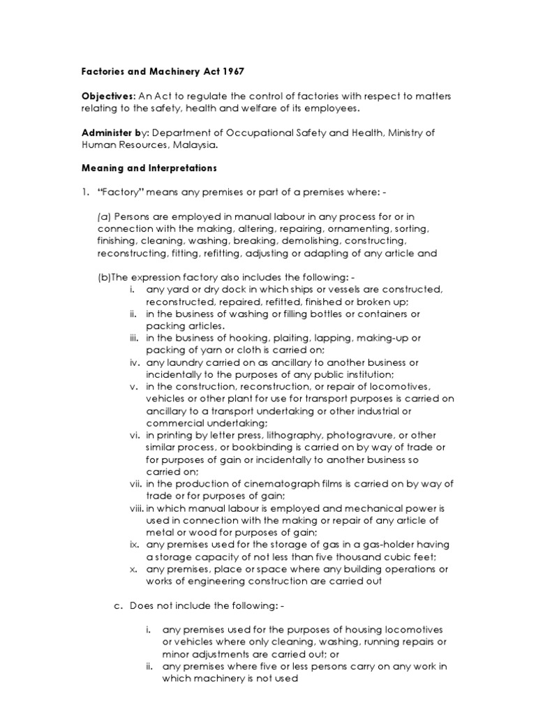 2012-07-27 Relevant Acts Factories and Machinery Act 1967 v3 | PDF ...