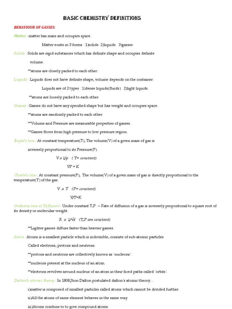 Basic Chemistry Definitions | PDF | Solution | Chemical Bond
