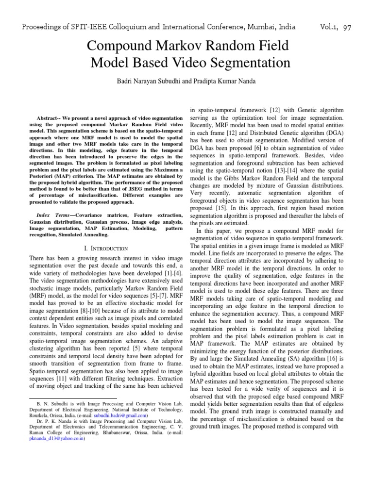 Compound Markov Random Field Model Based Video Segmentation | PDF | Image Segmentation | Video