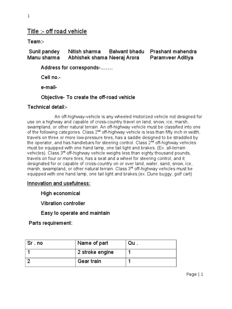 Title:-Off Road Vehicle | PDF | Internal Combustion Engine | Piston