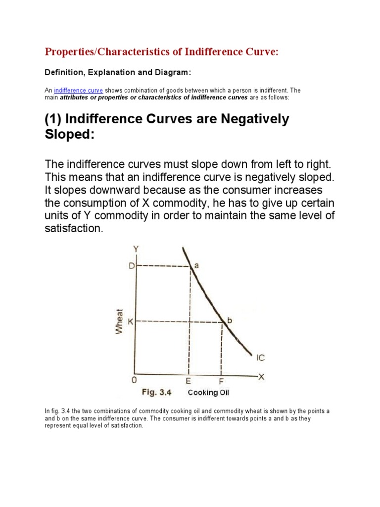 Indifference Curves Are Negatively Sloped:: Properties/Characteristics ...