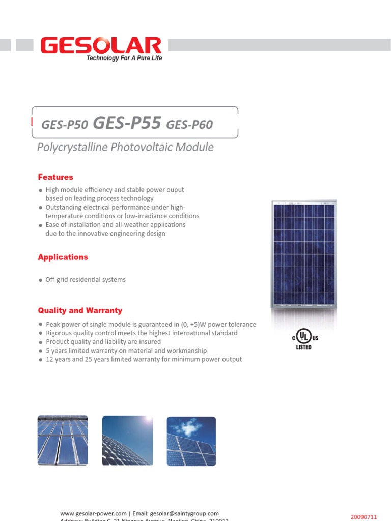 Gesolar 50-60W PDF | PDF | Solar Panel | Solar Cell