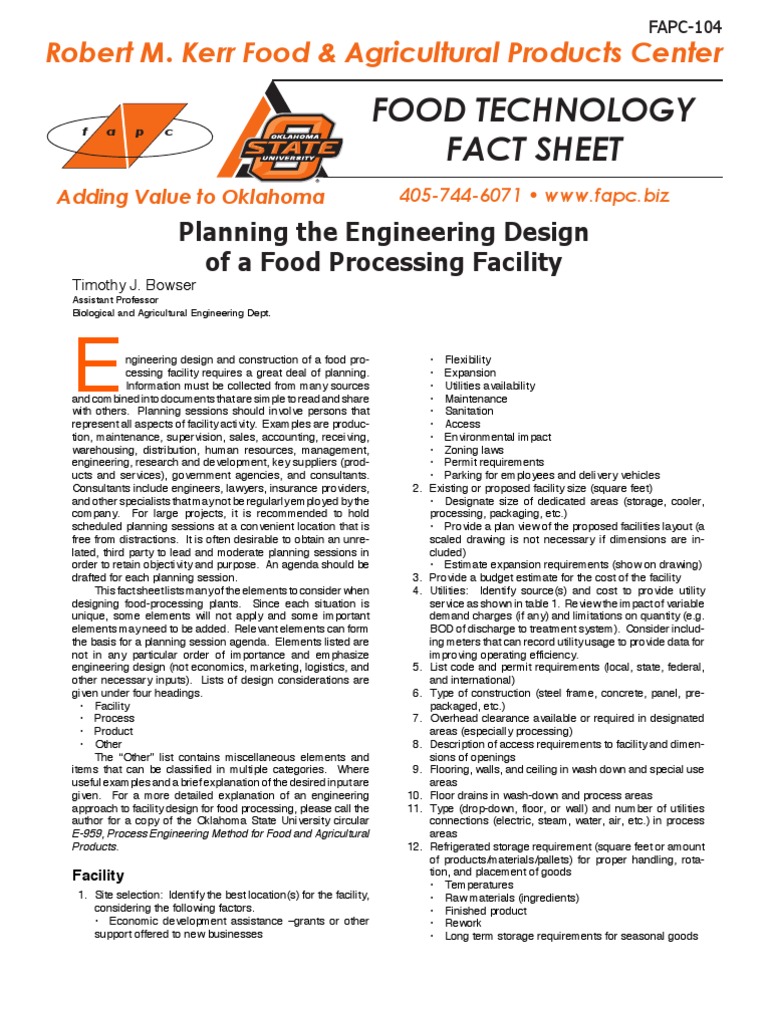 Food Technology Fact Sheet: Robert M. Kerr Food & Agricultural Products Center | PDF | Warehouse ...