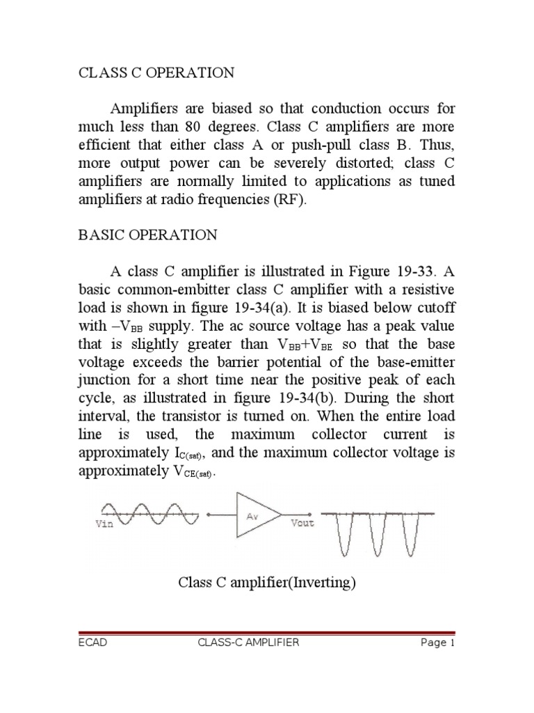 Class C Amplifier | PDF | Amplifier | Electronic Engineering
