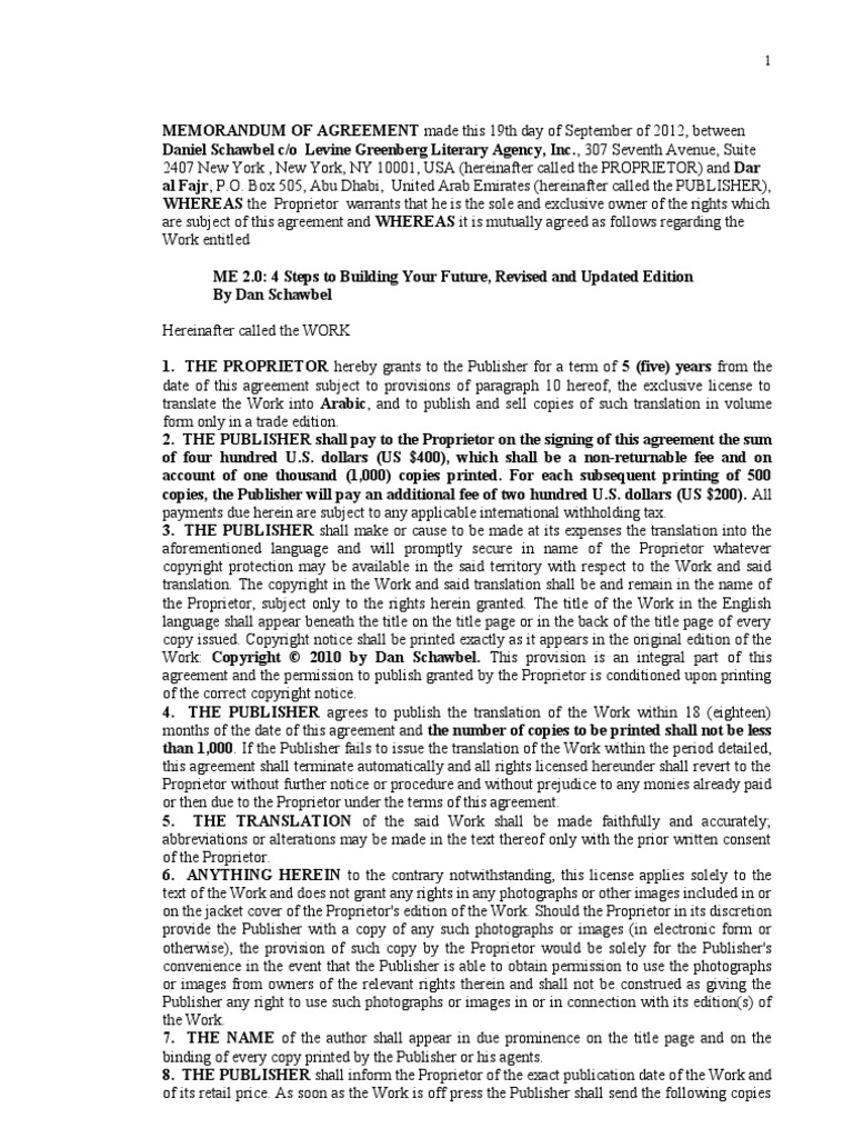 Arabic Draft Contract.9-12 | Publishing | Royalty Payment