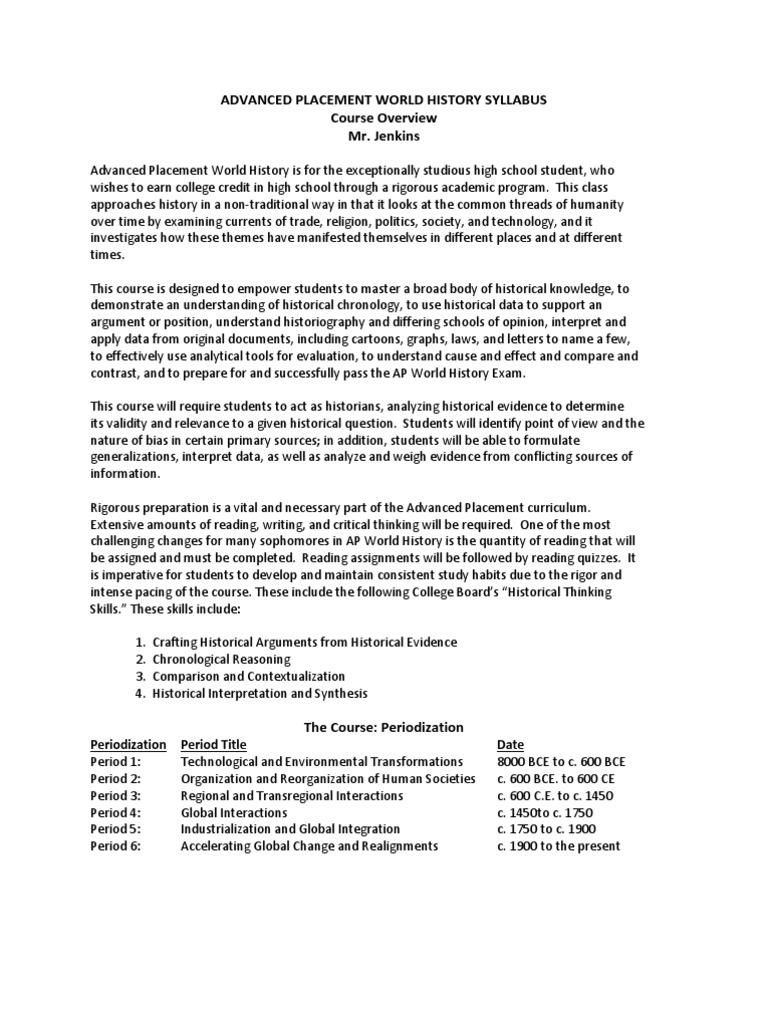 AP World History Course Syllabus | PDF | Advanced Placement | Science