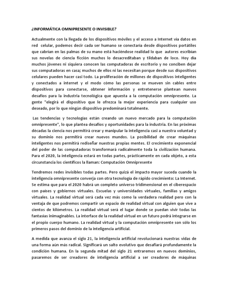Computación Omnipresente | PDF | Realidad virtual | Internet