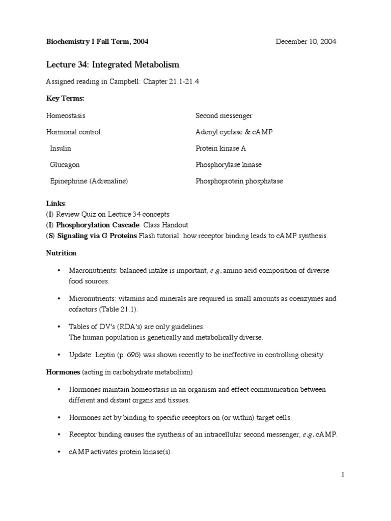 Biochem Lec34 | PDF | Kinase | Epinephrine