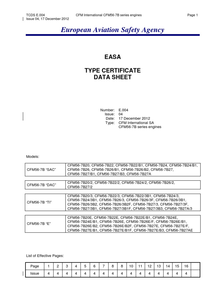 EASA TCDS E.004 CFM International S.A. CFM56 7B Series Engines 04 ...