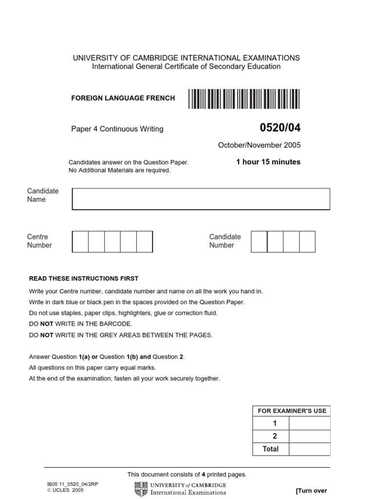 IGCSE French Paper4 Continuous Writing. | PDF