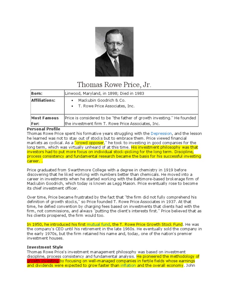 Thomas Rowe Price Investment Philosophy | PDF | Value Investing | Investing