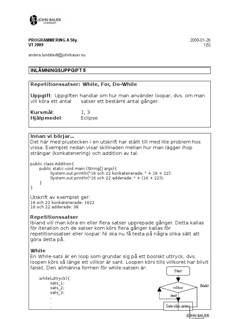Programmering A 2009 Inlupp5 Repetitionssatser | PDF