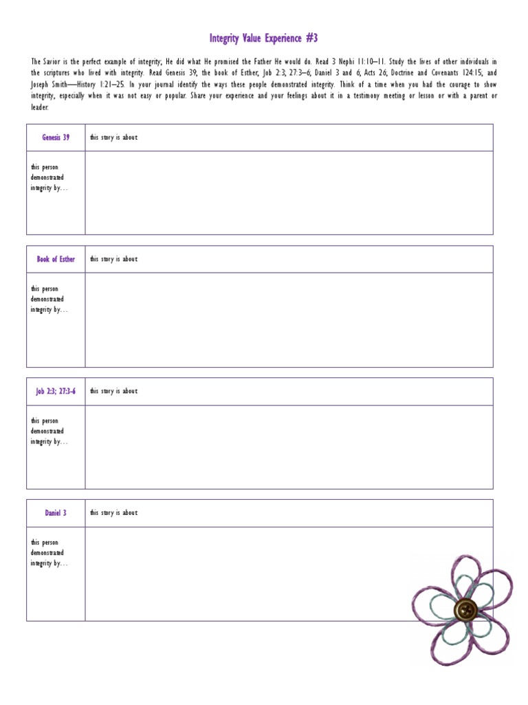 Integrity Value Experience 3 Worksheet | PDF