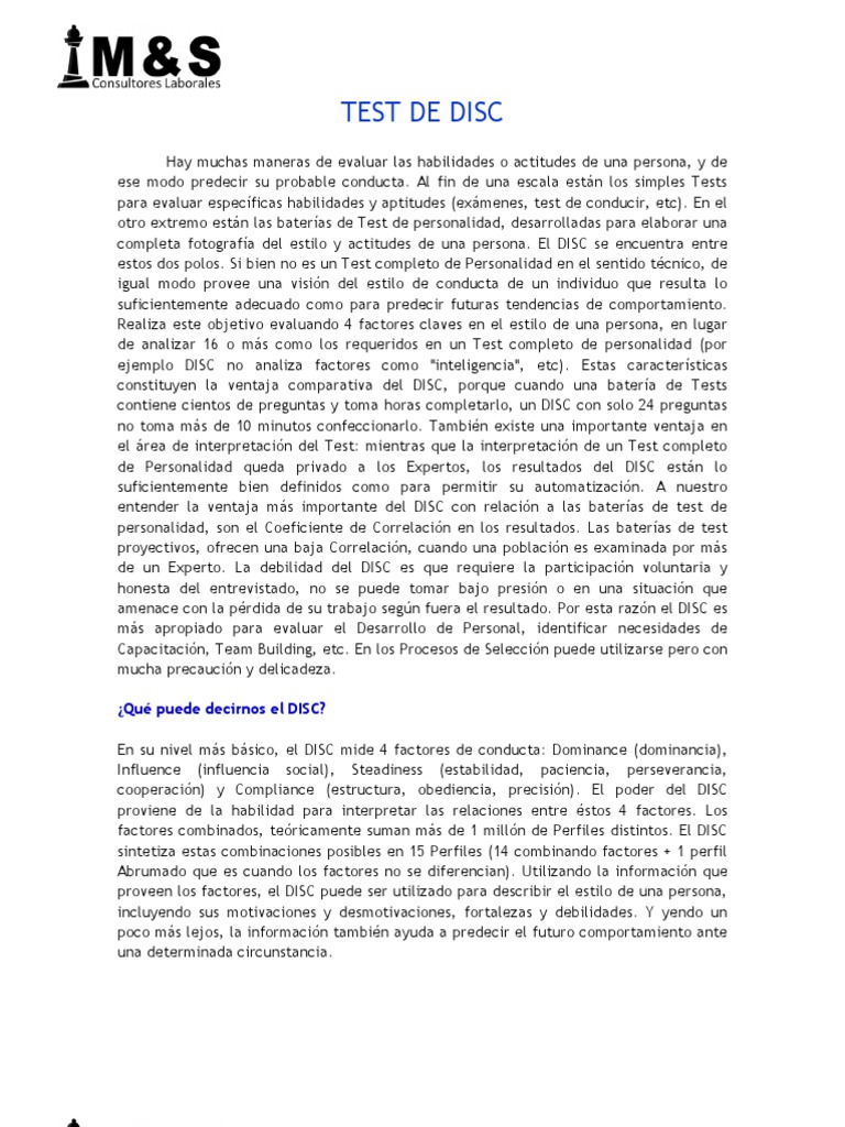 Manual Del Test - Disc | PDF | Conflicto (proceso) | Comportamiento
