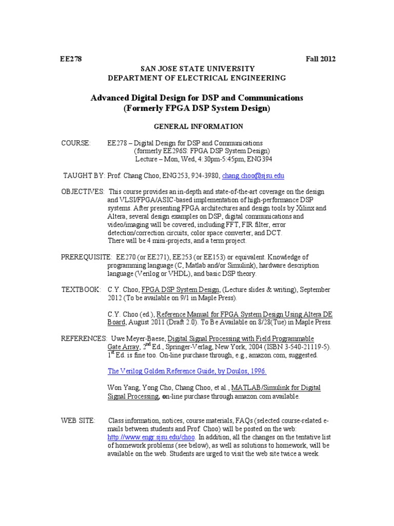 Advanced Digital Design For DSP and Communications - EE278 | PDF | Digital Signal Processing ...