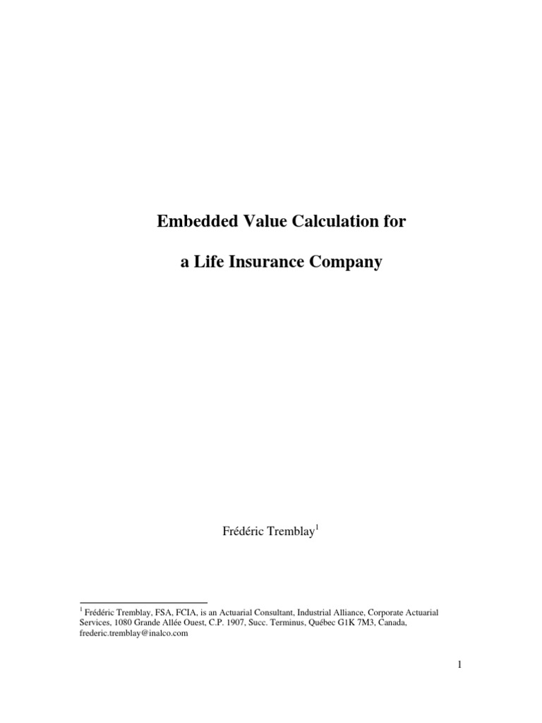 Embedded Value Calculation For A Life Insurance Company | PDF ...