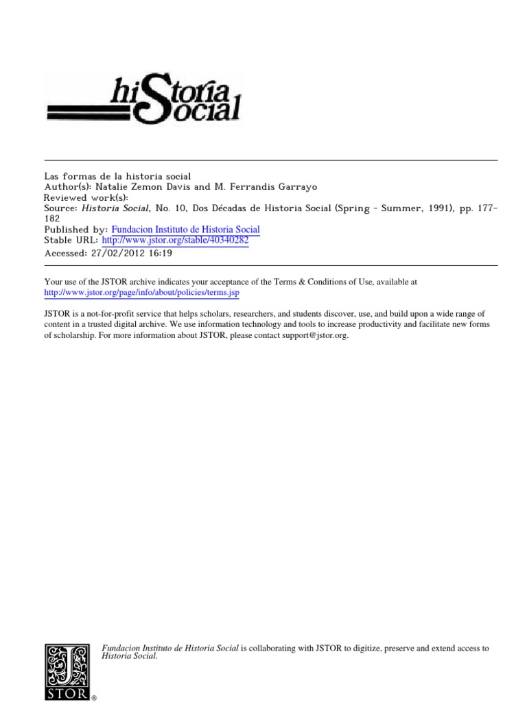 Zemon Davis, Natalie - Las Formas de La Historia Social | PDF ...