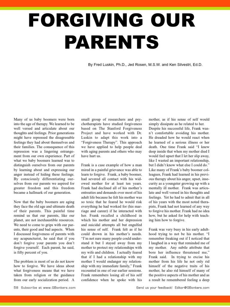 Forgiving Our Parents: A Boomer's Journey | PDF | Forgiveness ...