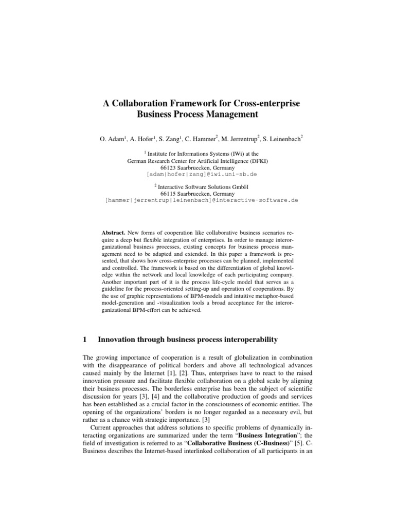 Cross-Enterprise BPM Collaboration Framework | PDF | Business Process ...