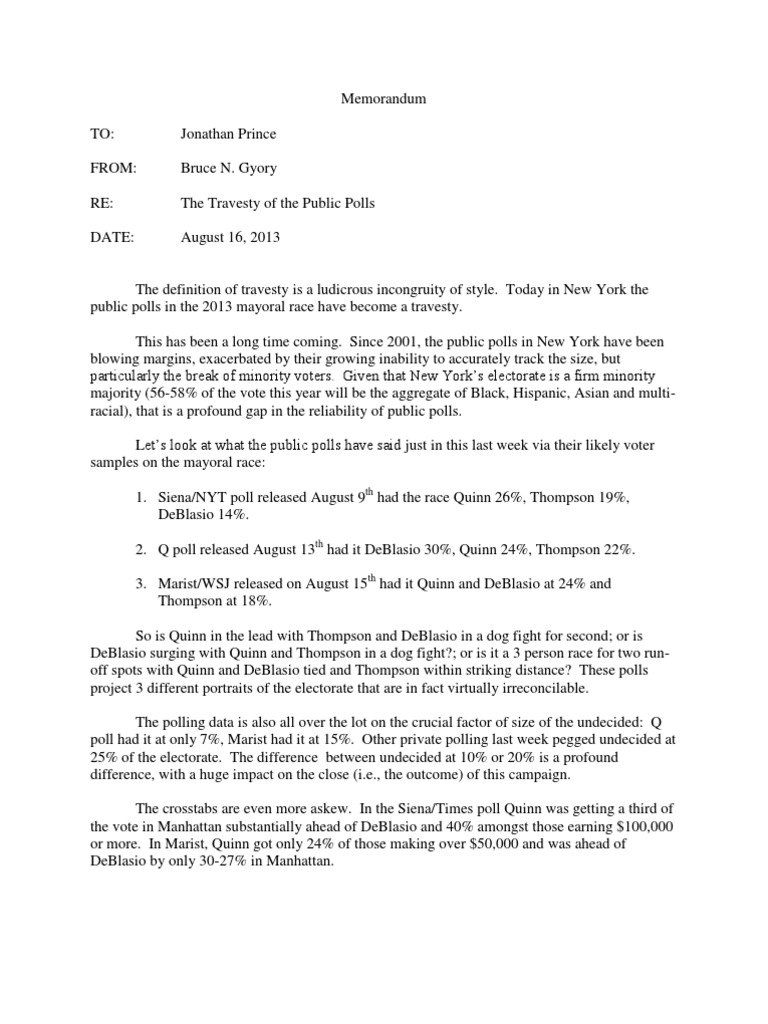 The Travesty of The Public Polls Memo | PDF | Opinion Poll | Elections