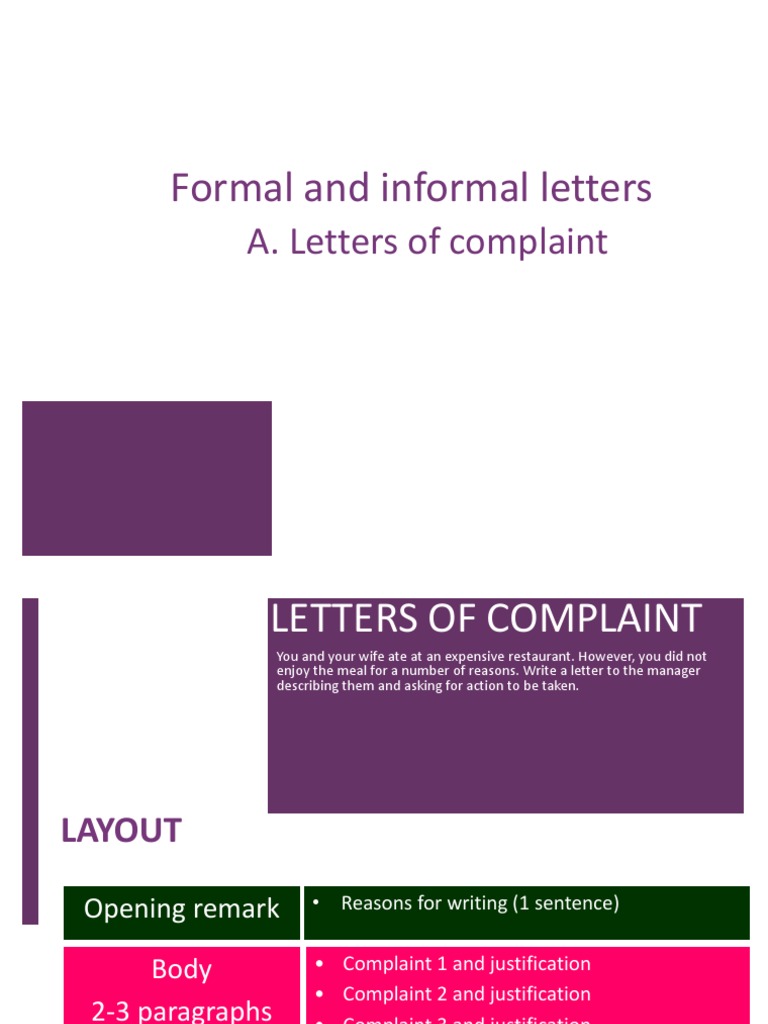 Sample Formal Complaint Letter Guide | PDF | Restaurants | Restaurant ...