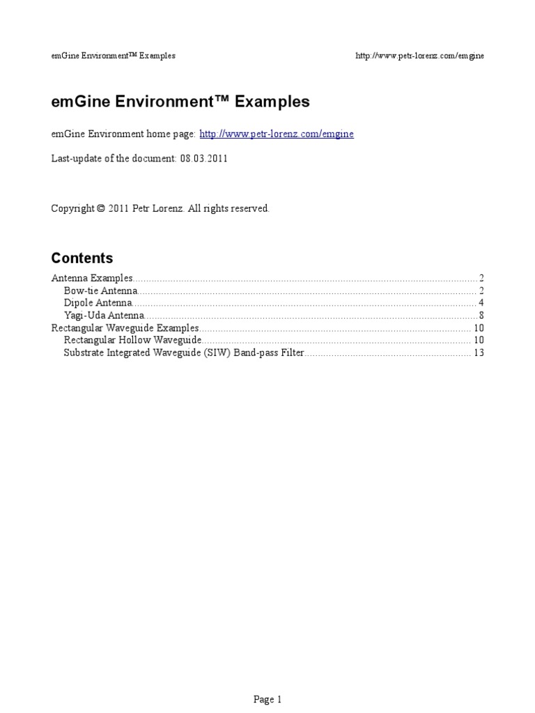 EmGine Examples | PDF | Waveguide | Antenna (Radio)