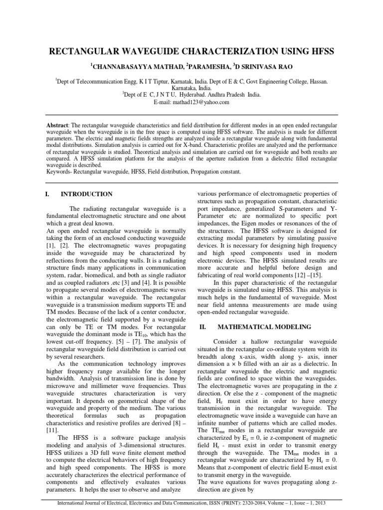 Rectangular Waveguide Characterization Using Hfss Pdf Waveguide Electromagnetism