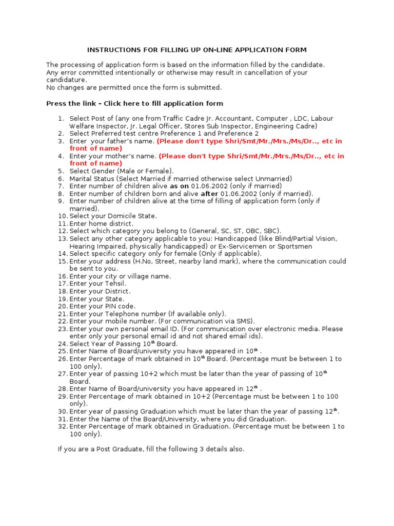 Instructions For Filling Up On-Line Application Form | PDF | Photograph ...