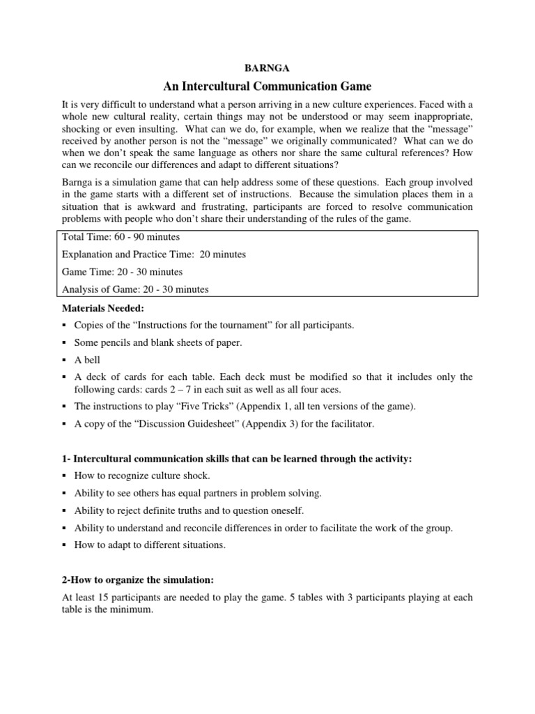 The Game of Barnga | Download Free PDF | Playing Cards | Gaming Devices