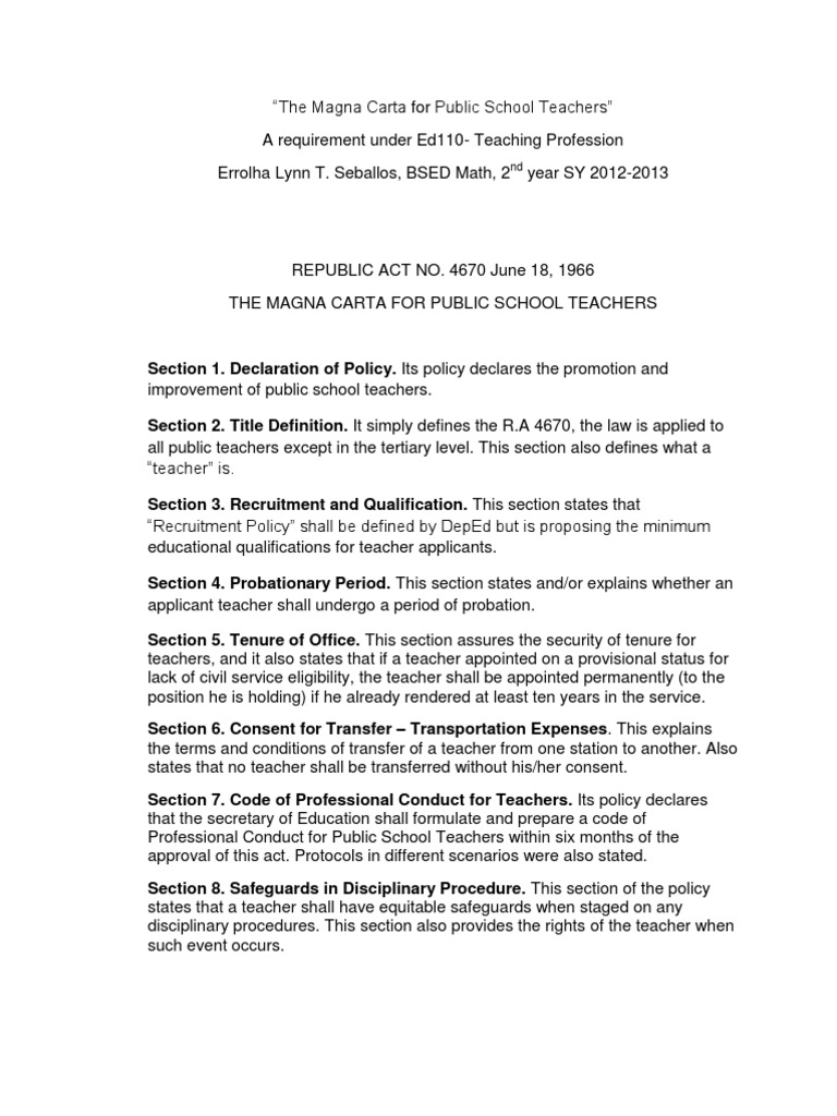 The Magna Carta for Public School Teacher1 | State School | Magna Carta