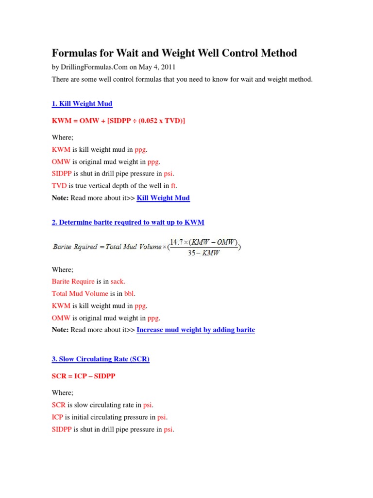 Wait and Weight Method Formulas | PDF | Pressure | Chemical Engineering