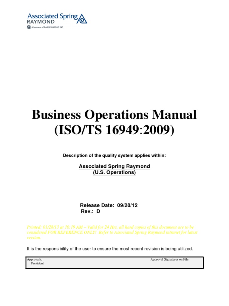 Business Operations Manual ISO/TS 16949 | PDF | Business Process ...