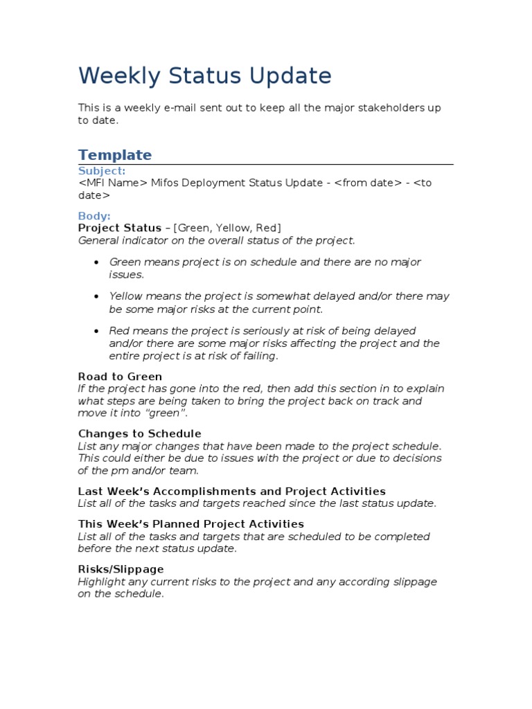 Weekly Status Report - Template | PDF | Information Technology | Computing