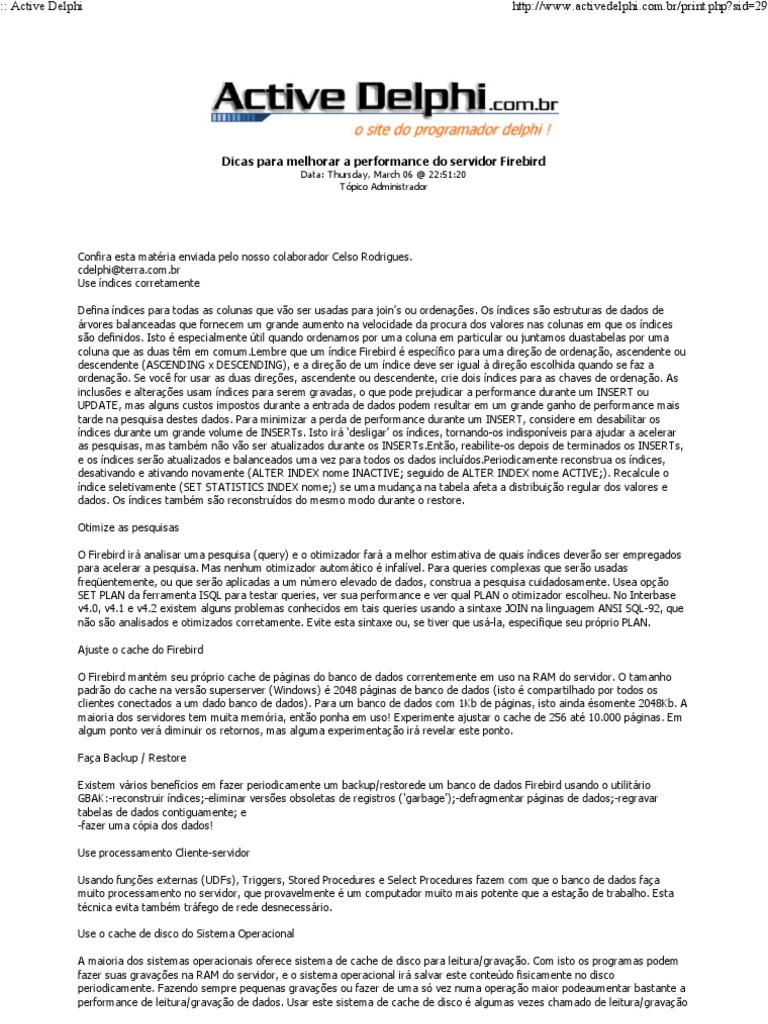 Dicas para Melhorar A Performance Do Servidor Firebird | PDF | Suíte de protocolo de internet ...