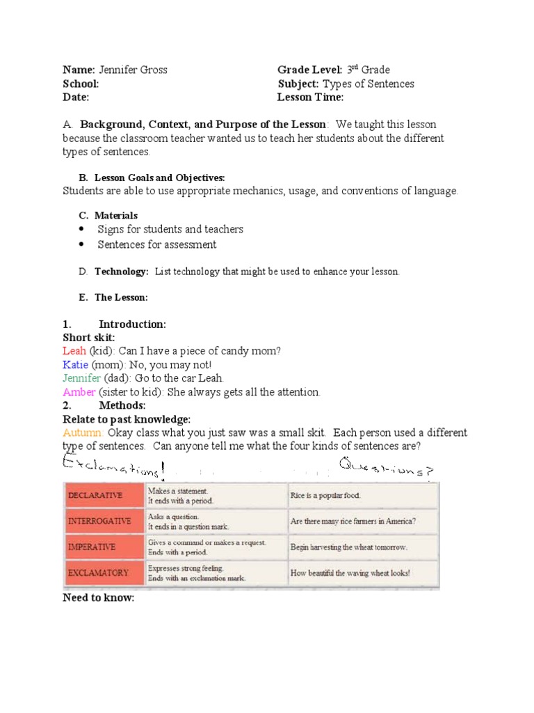 Lesson Plan in Sentences | PDF | Lesson Plan | Semiotics