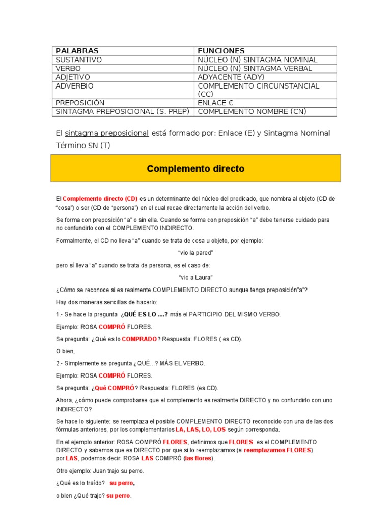 Complemento Directo e Indirecto | PDF | Objeto (gramática) | Predicado (Gramática)