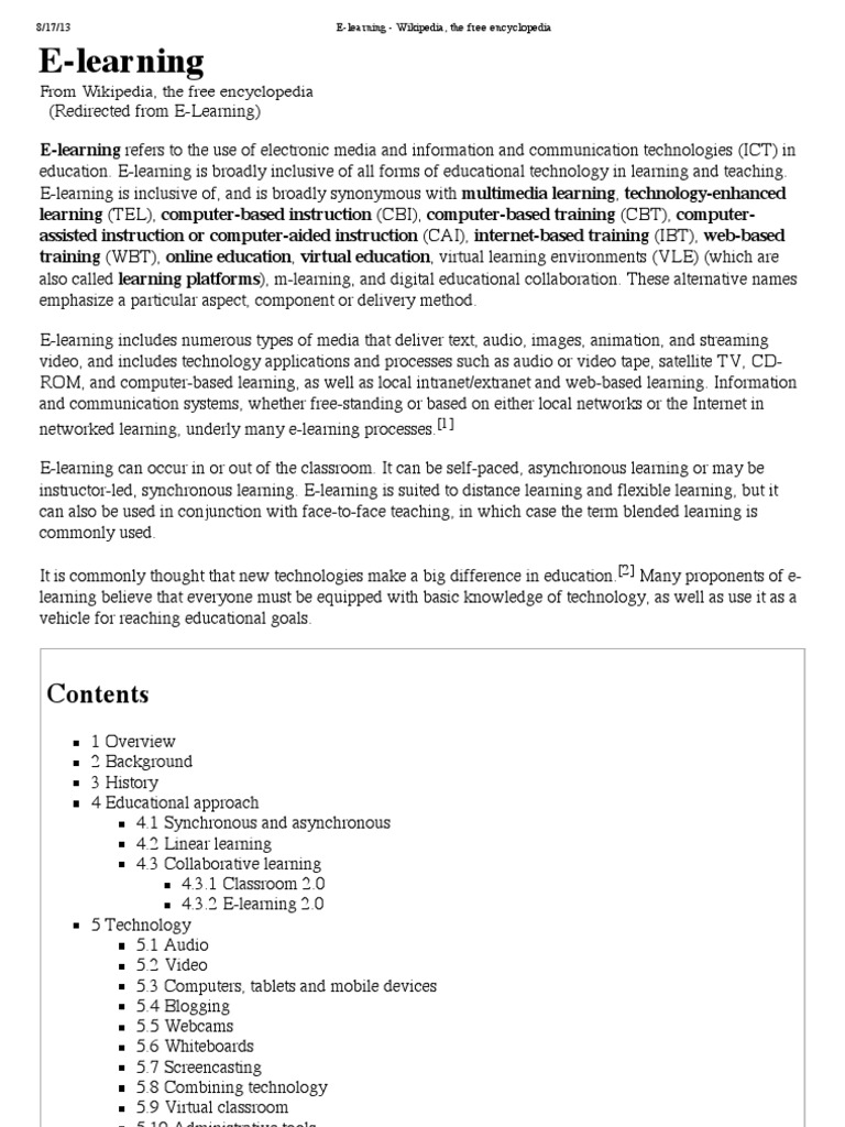 E-Learning - Wikipedia, The Free Encyclopedia | PDF | Educational ...